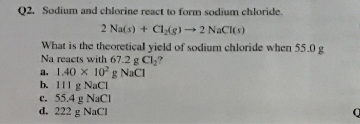 Solved Sodium and chlorine react to form sodium chloride. 2 | Chegg.com