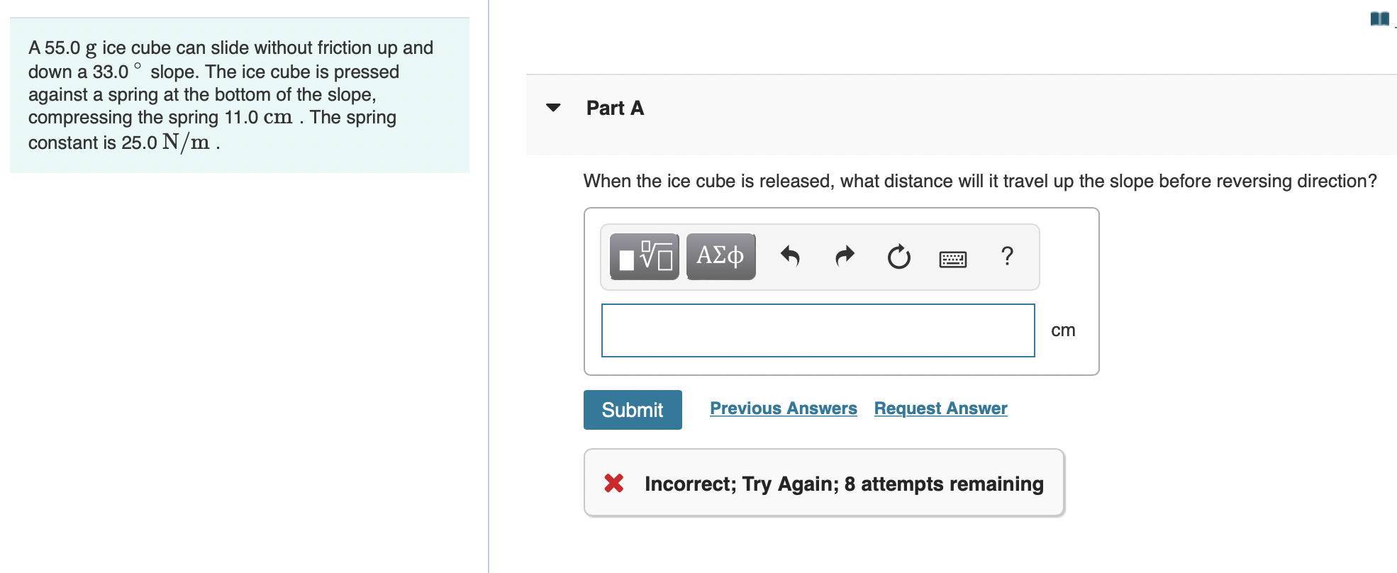 Solved 1 A 55.0 g ice cube can slide without friction up and | Chegg.com