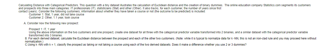Calculating Distance with Categorical Predictors. | Chegg.com