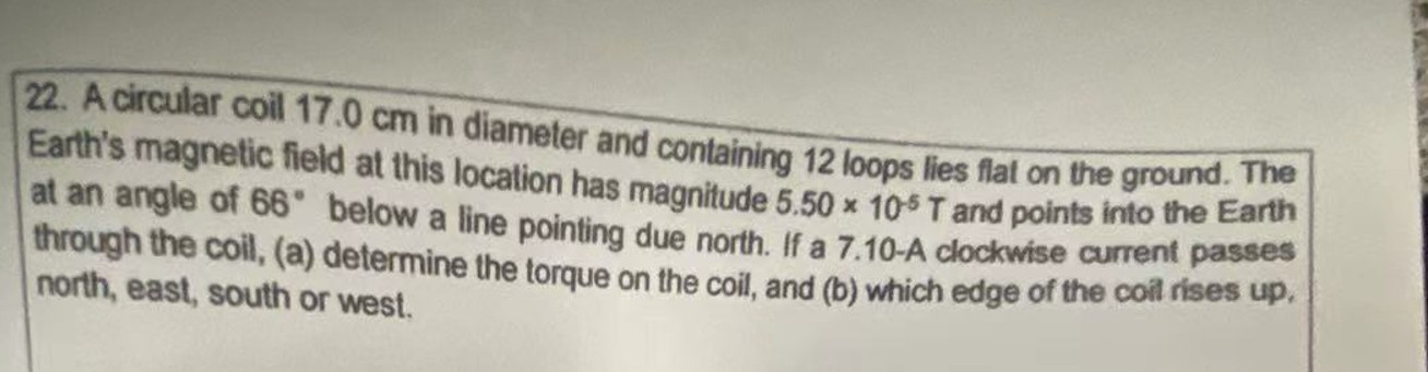 A circular coil 17.0cm ﻿in diameter and containing 12 | Chegg.com