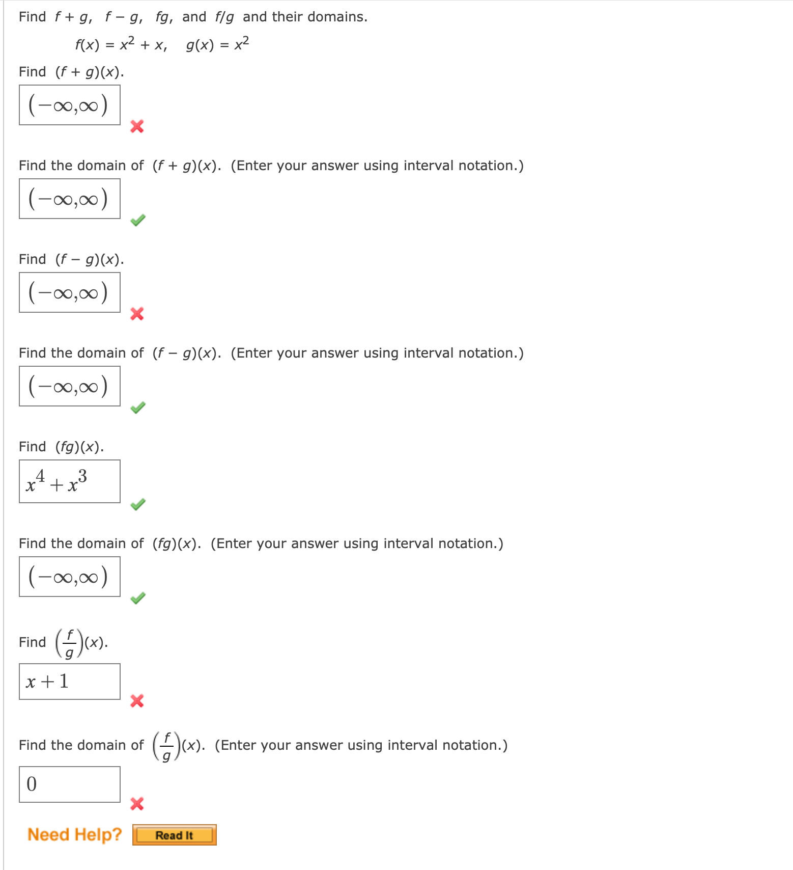 Solved Find f+g,f−g,fg, and f/g and their domains. | Chegg.com