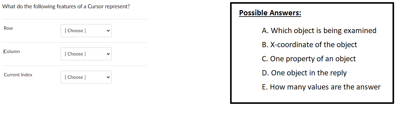 Solved What do the following features of a Cursor represent? | Chegg.com