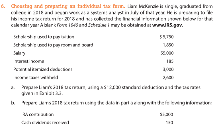 Solved 6. Choosing and preparing an individual tax form. | Chegg.com