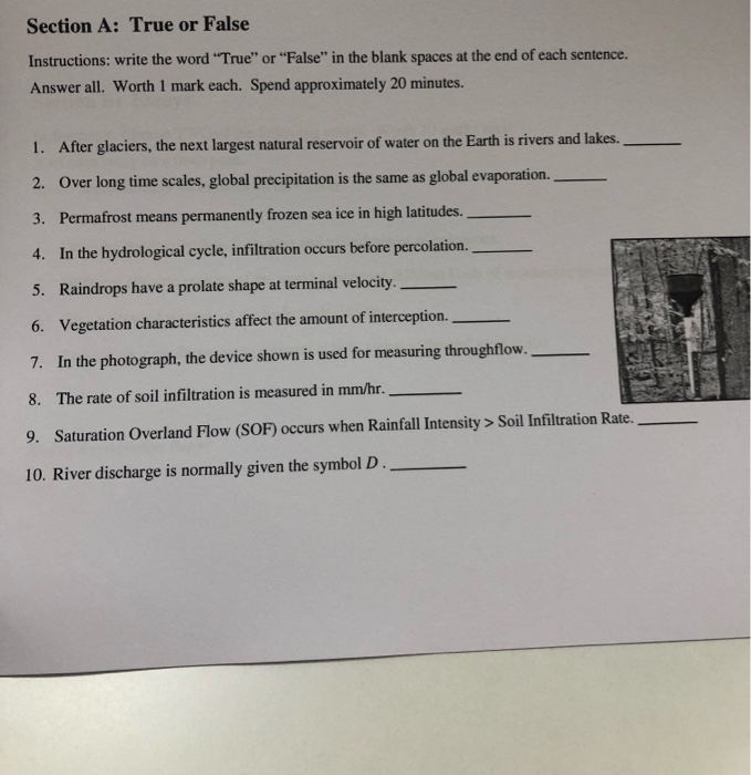 Solved Section A: True or False Instructions: write the word | Chegg.com