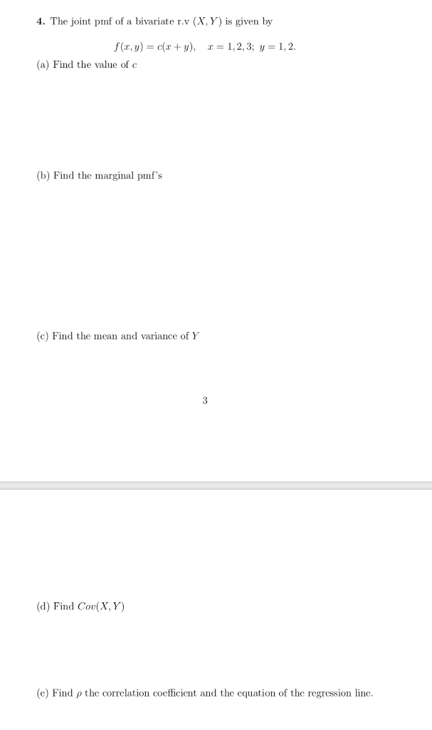 Solved 4. The joint pmf of a bivariate r.v (X, Y) is given | Chegg.com