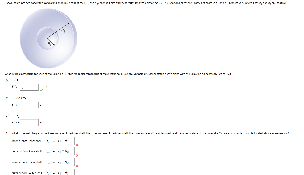Solved inner surface, inner shell σost =q1−q2 औ outer | Chegg.com