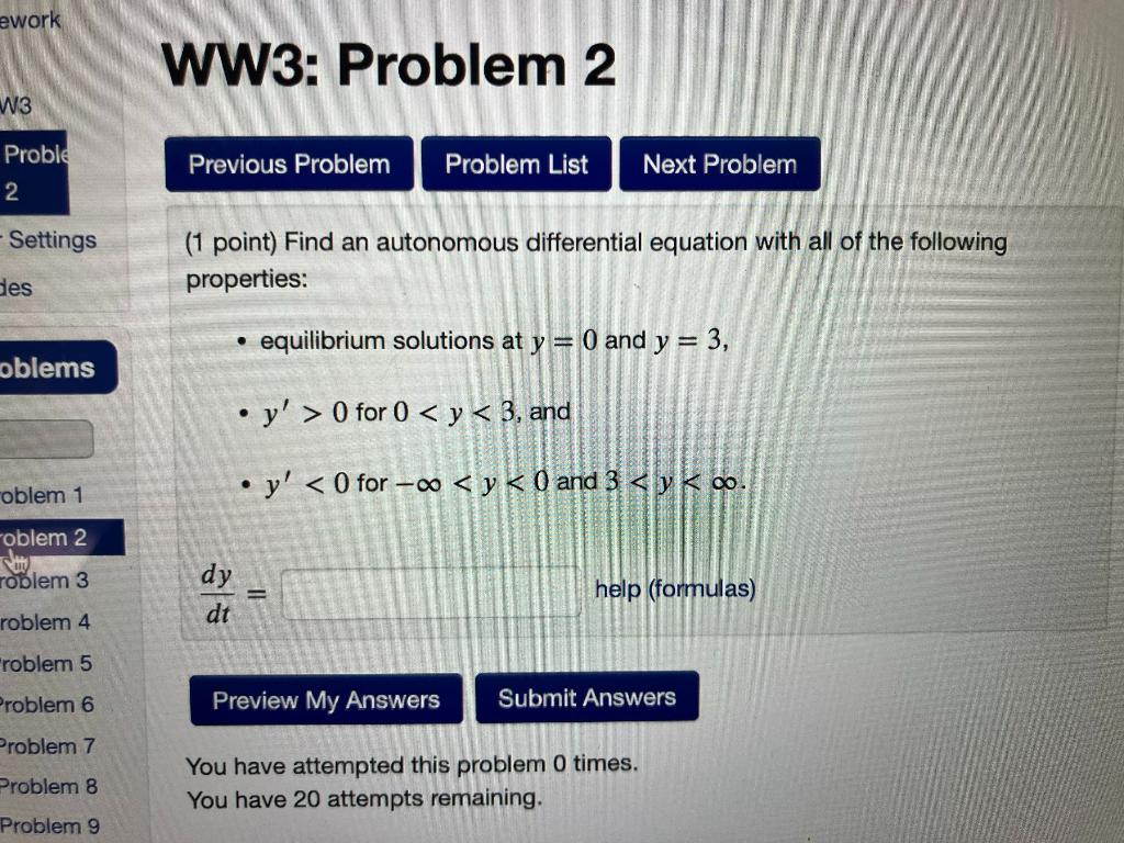 Solved Settings (1 point) Find an autonomous differential | Chegg.com
