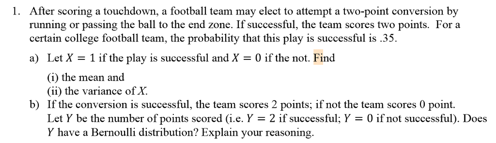 Solved After scoring a touchdown, a football team may elect | Chegg.com