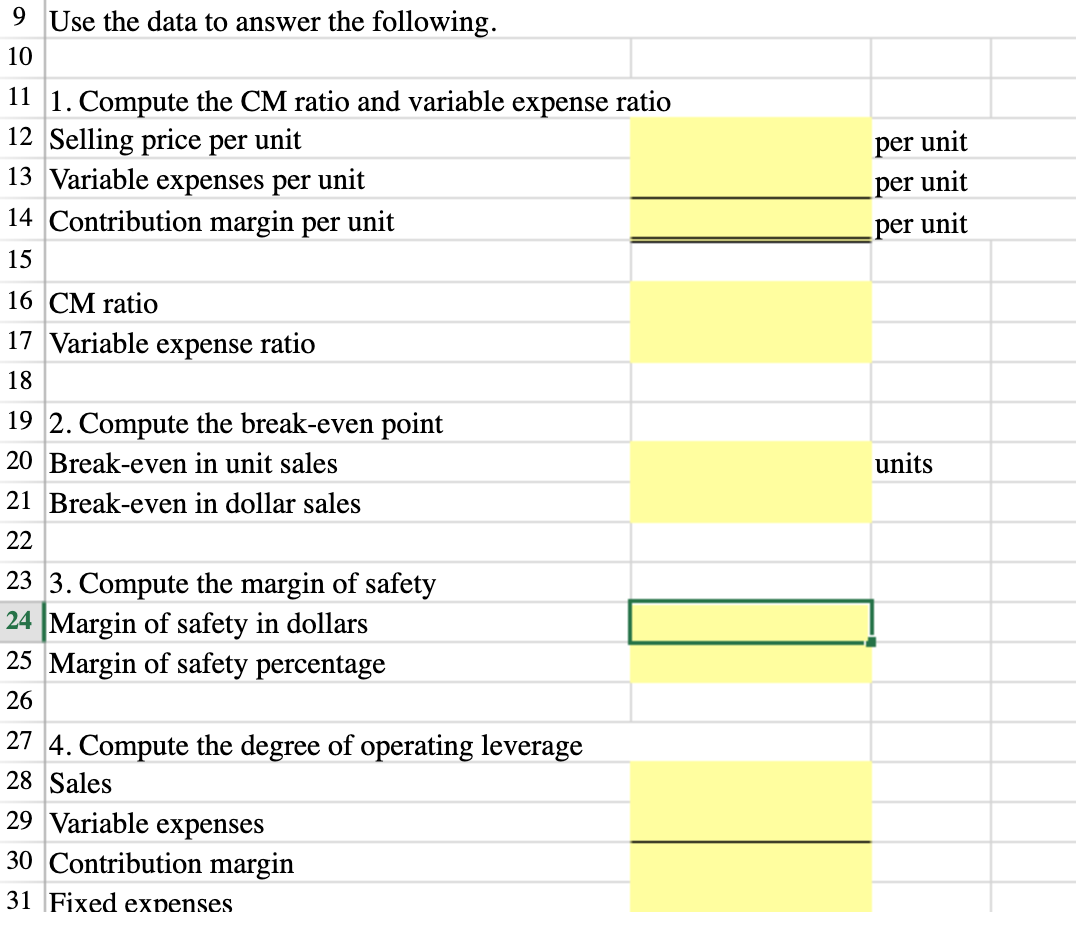 Solved Given the following information complete a CVP | Chegg.com