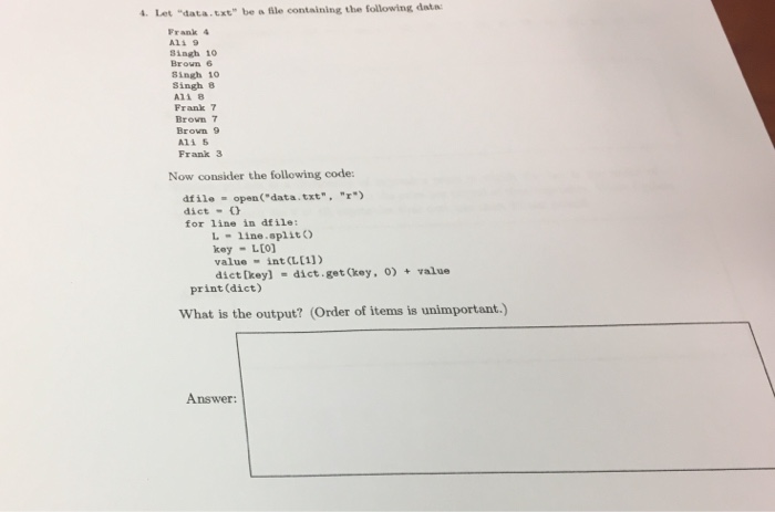 Solved 4 Let "data.txt" be a Ble containing the following | Chegg.com