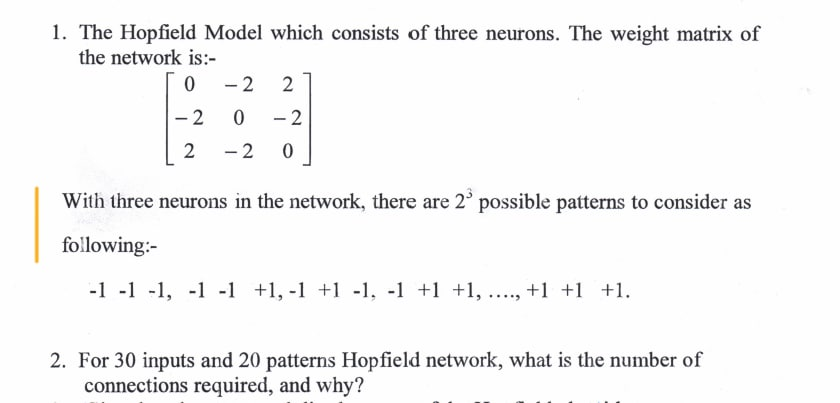 Solved 1. The Hopfield Model which consists of three | Chegg.com