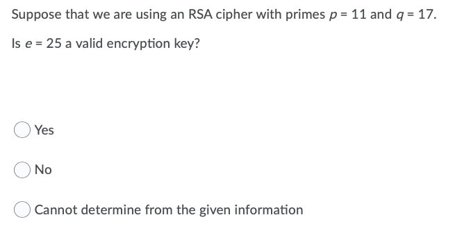 Solved Suppose that we are using an RSA cipher with primes p | Chegg.com