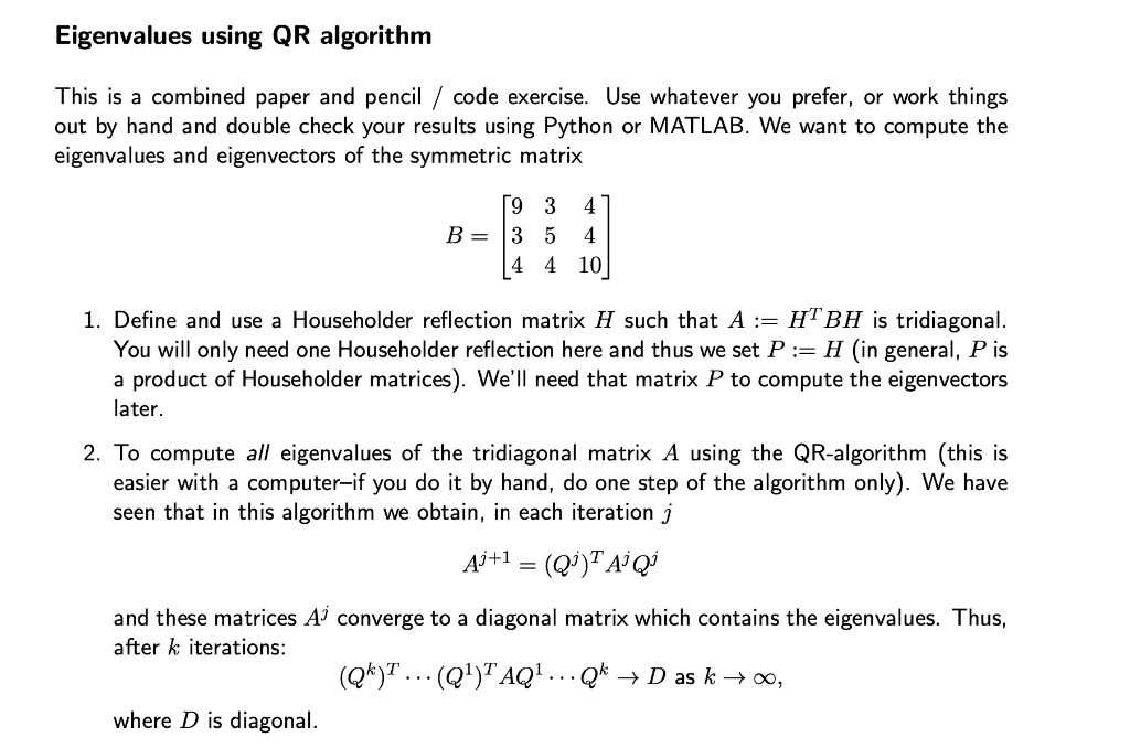 Eigenvalues Using Qr Algorithm This Is A Combined