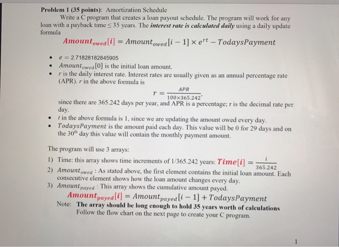 Solved Problem 1 (35 points): Amortization Schedule Write a | Chegg.com