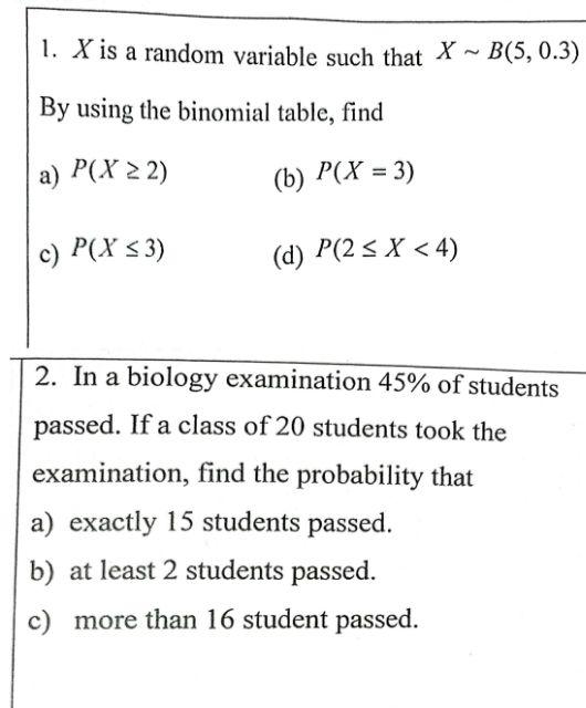 Solved 1. X is a random variable such that X – B(5,0.3) By | Chegg.com