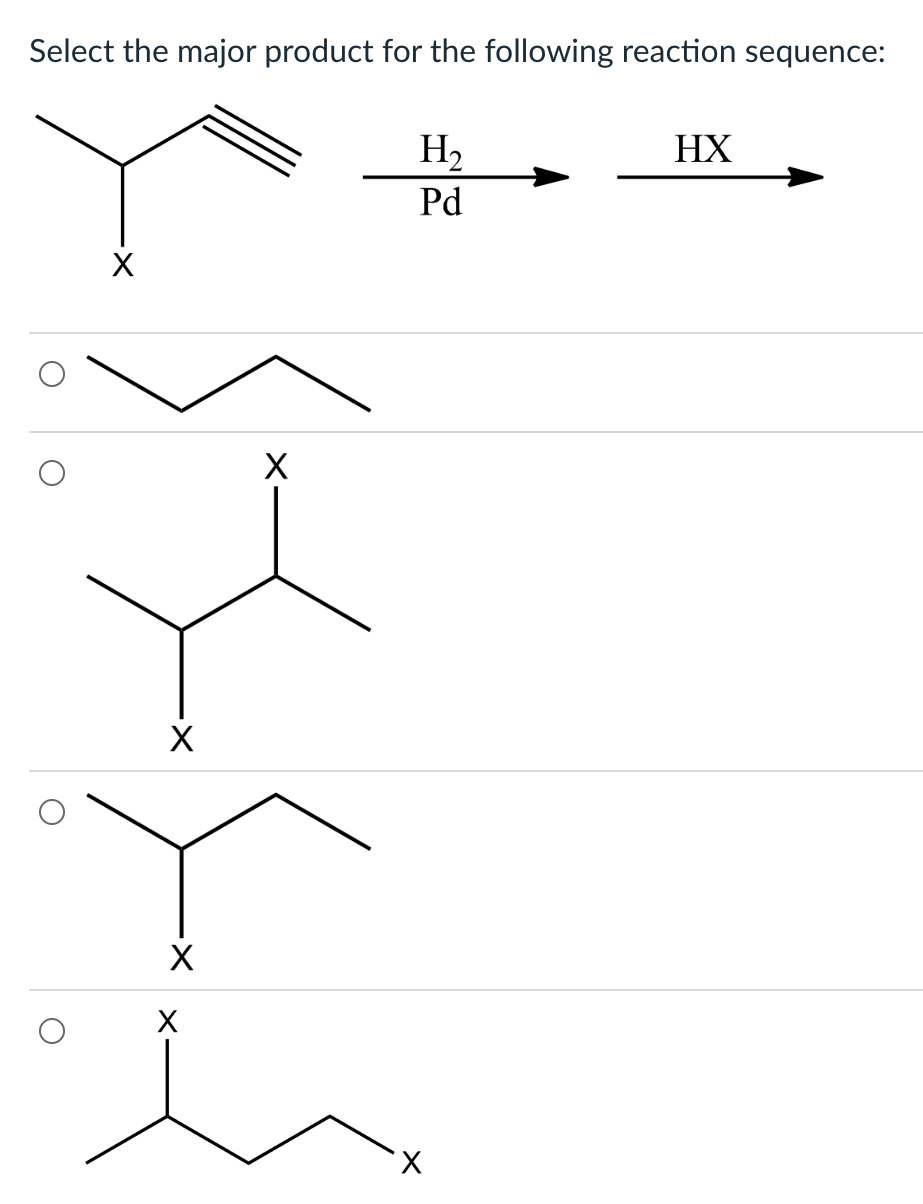 Solved Select the major product for the following reaction | Chegg.com