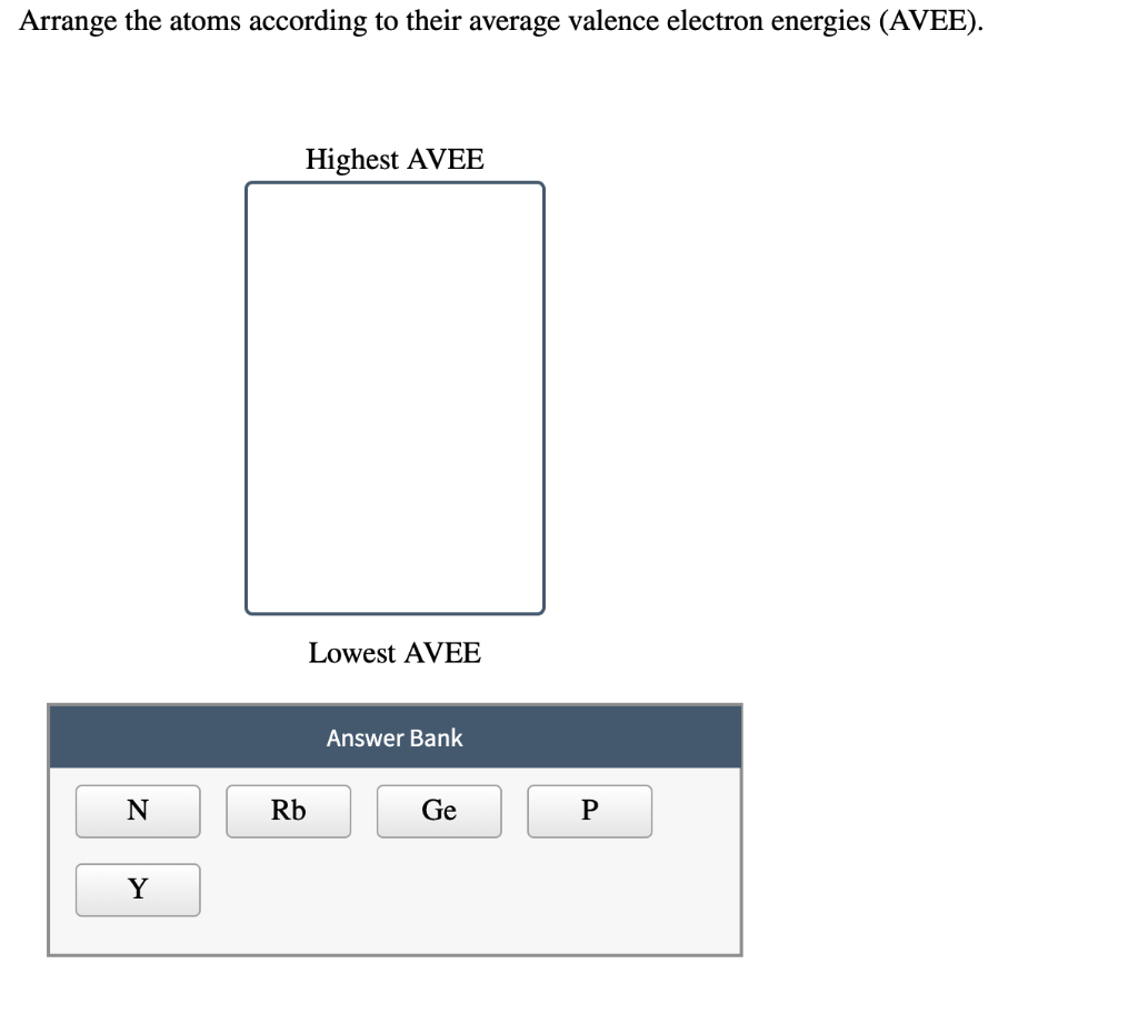 Solved Arrange the atoms according to their average valence | Chegg.com