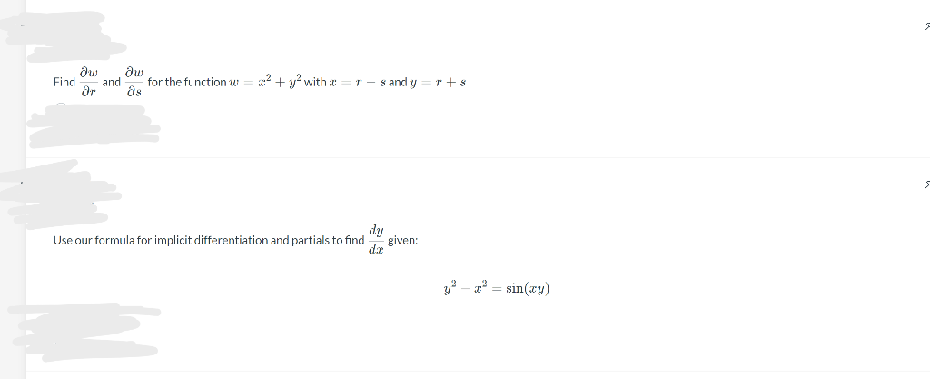 Solved dw dw Find and Ər Ös for the function w x² + y² with | Chegg.com