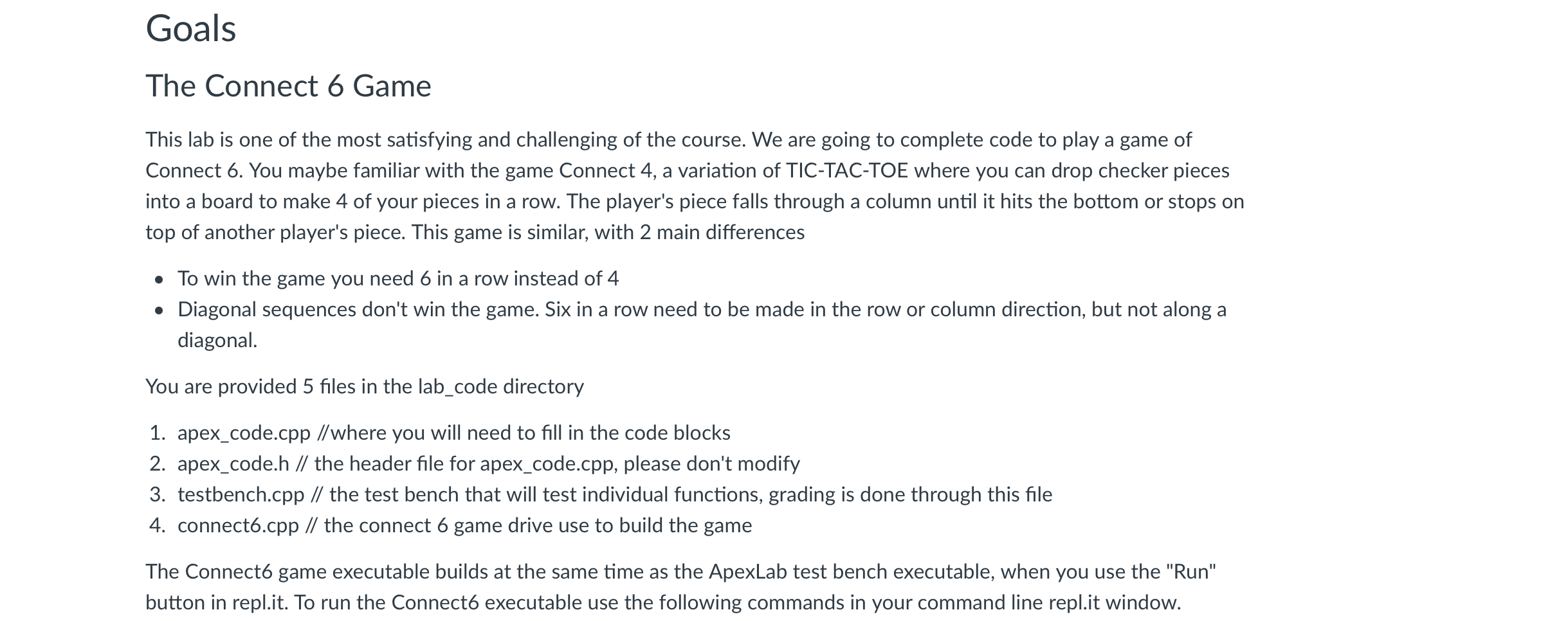 Goals The Connect 6 Game This lab is one of the most | Chegg.com