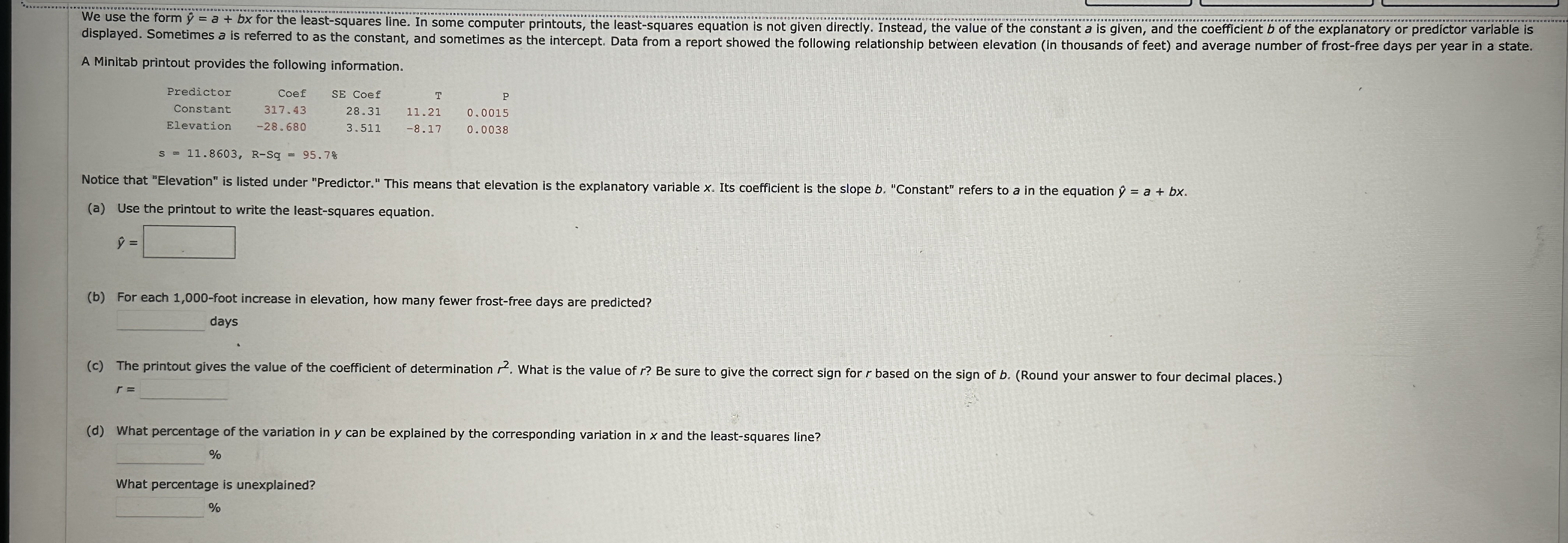 Solved A Minitab printout provides the following | Chegg.com