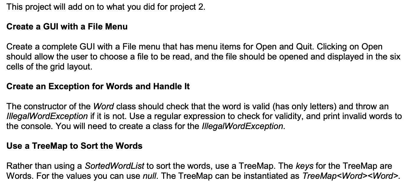 Solved This project will add on to what you did for project | Chegg.com