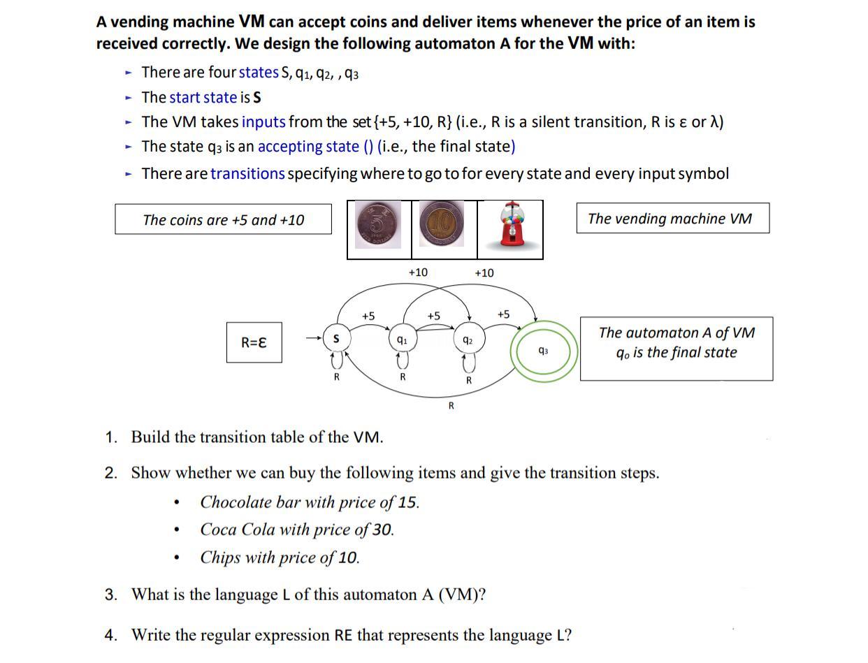 Solved A vending machine VM can accept coins and deliver | Chegg.com