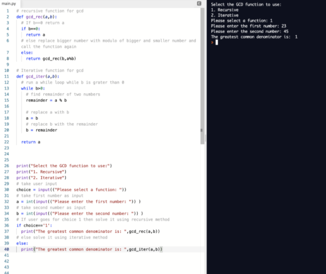 Solved main. 1 2 3 Select the GCD function to use: 1. | Chegg.com