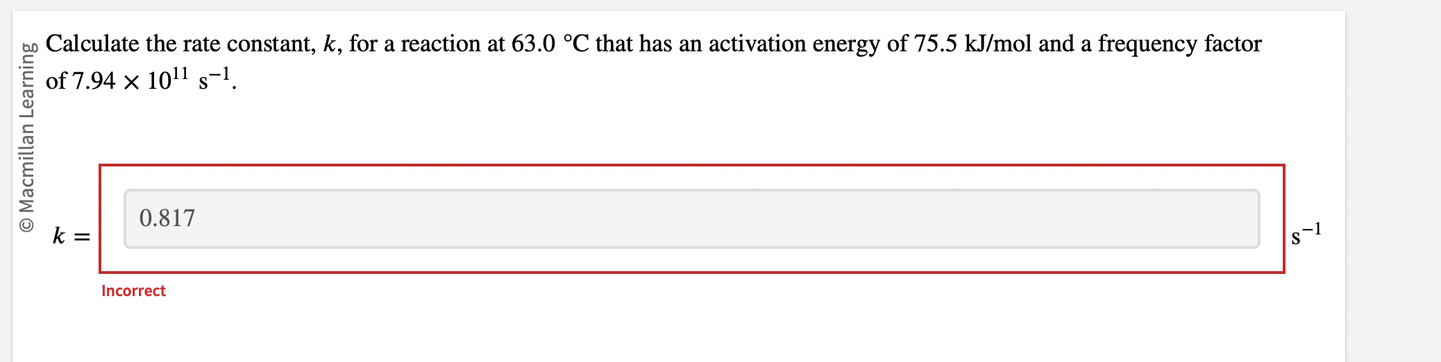 Solved Calculate the rate constant, k, for a reaction at | Chegg.com