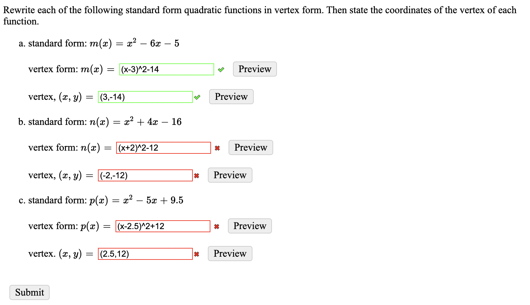 Solved Rewrite each of the following standard form quadratic | Chegg.com