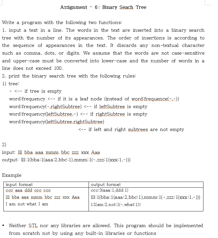 Solved Assignment - 6: Binary Seach TreeWrite a program with | Chegg.com