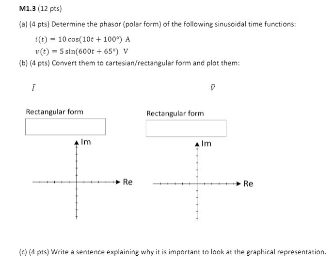 Solved M1.3 (12 pts) (a) (4 pts) Determine the phasor (polar | Chegg.com
