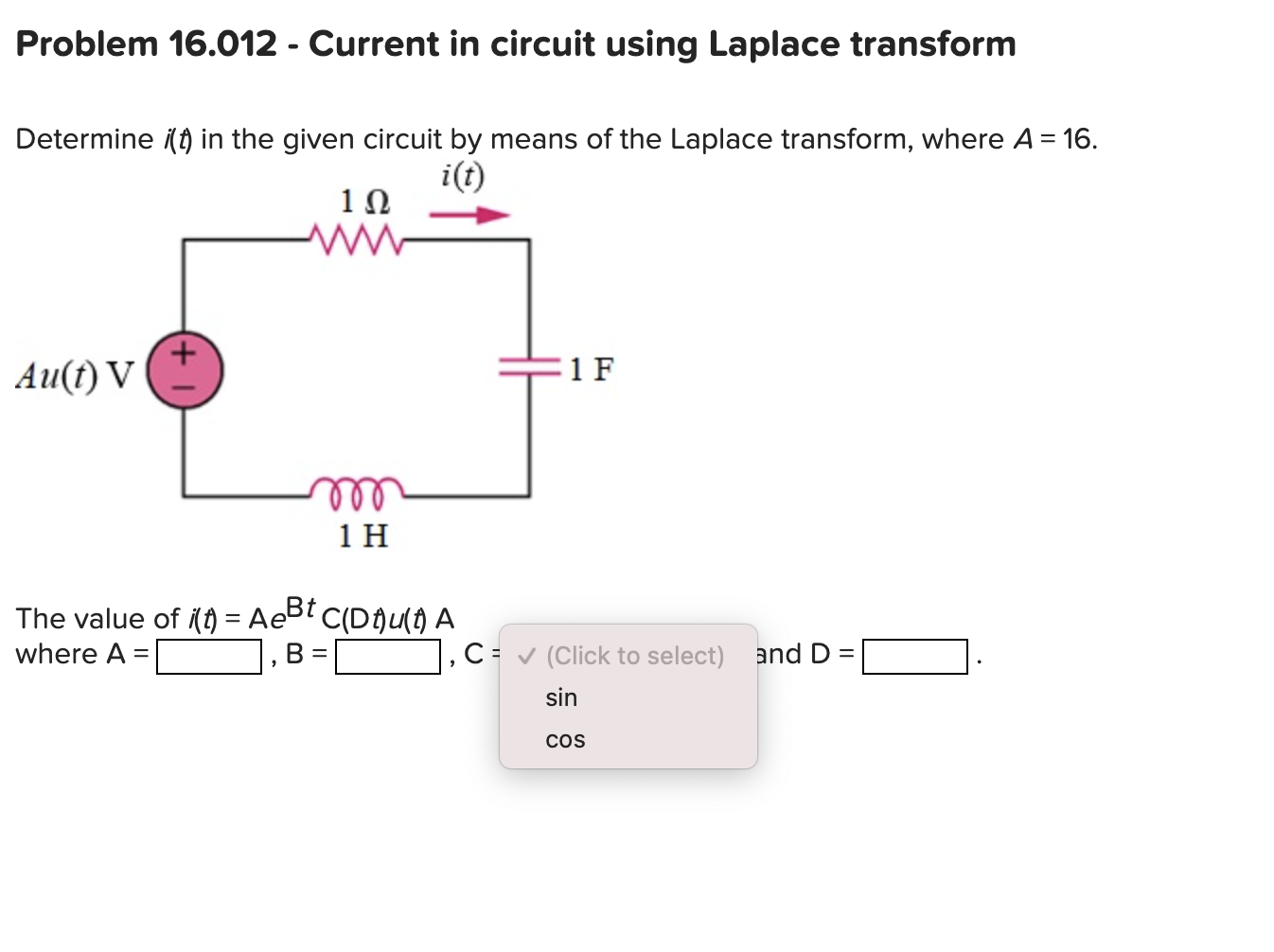 Solved Problem 16.012 - Current in circuit using Laplace | Chegg.com
