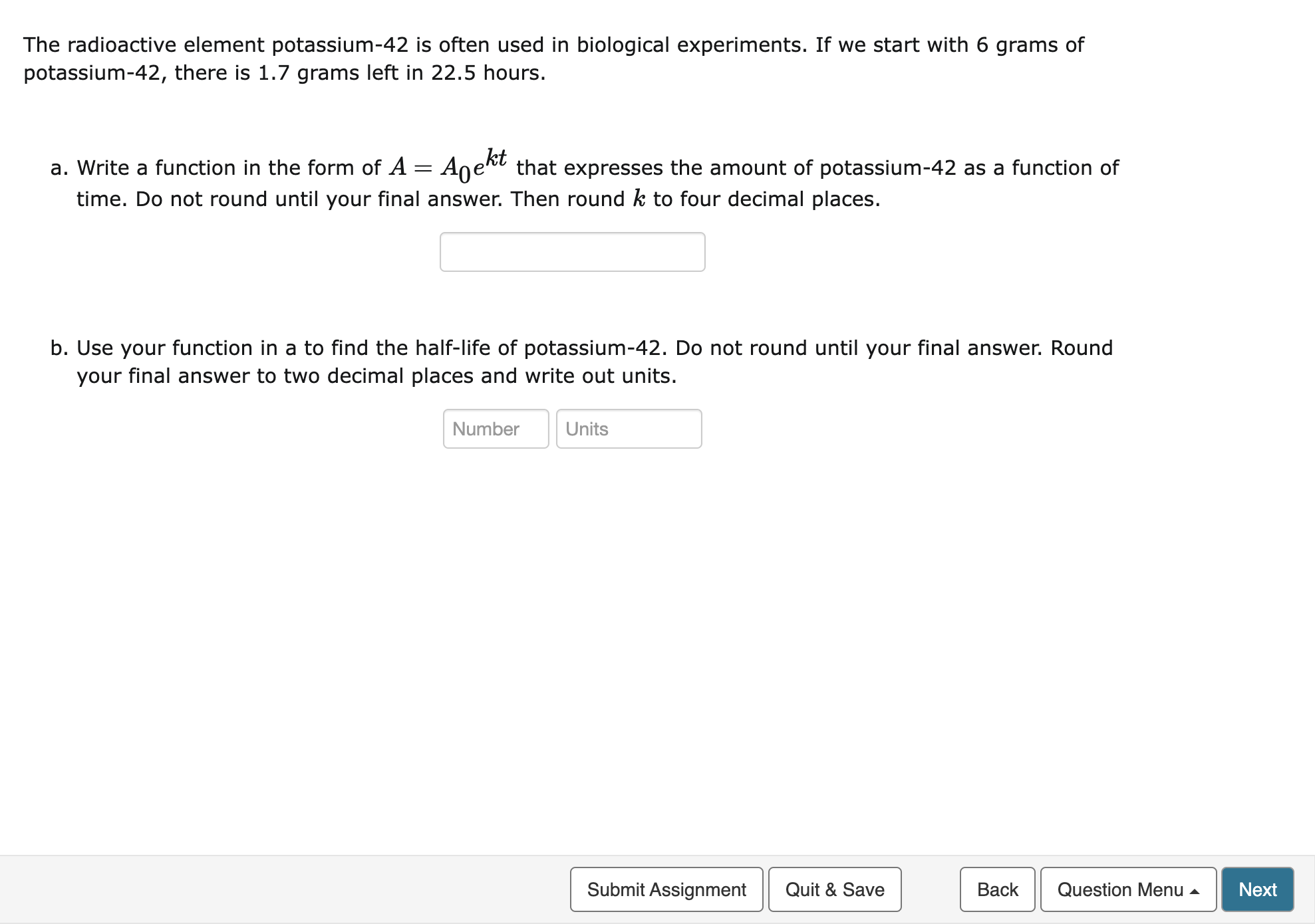 Solved The radioactive element potassium-42 is often used in | Chegg.com
