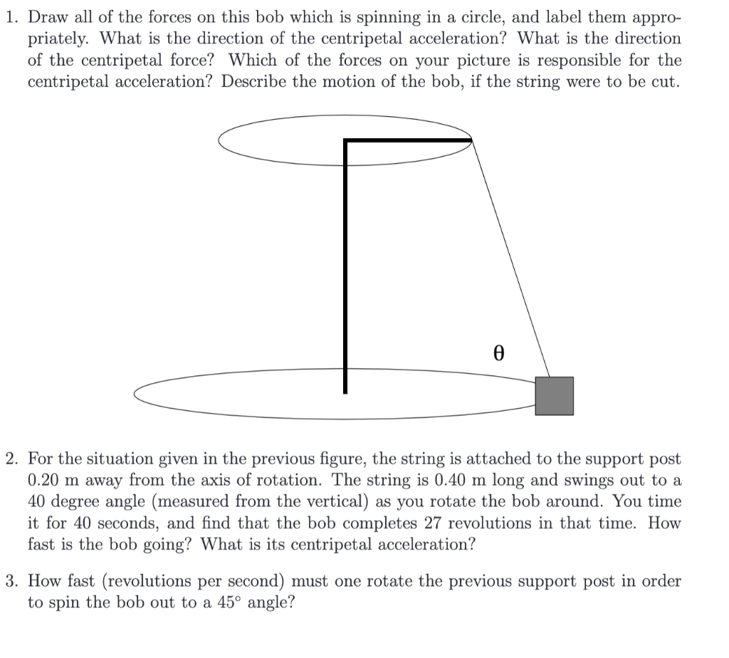 Solved 1. Draw all of the forces on this bob which is | Chegg.com