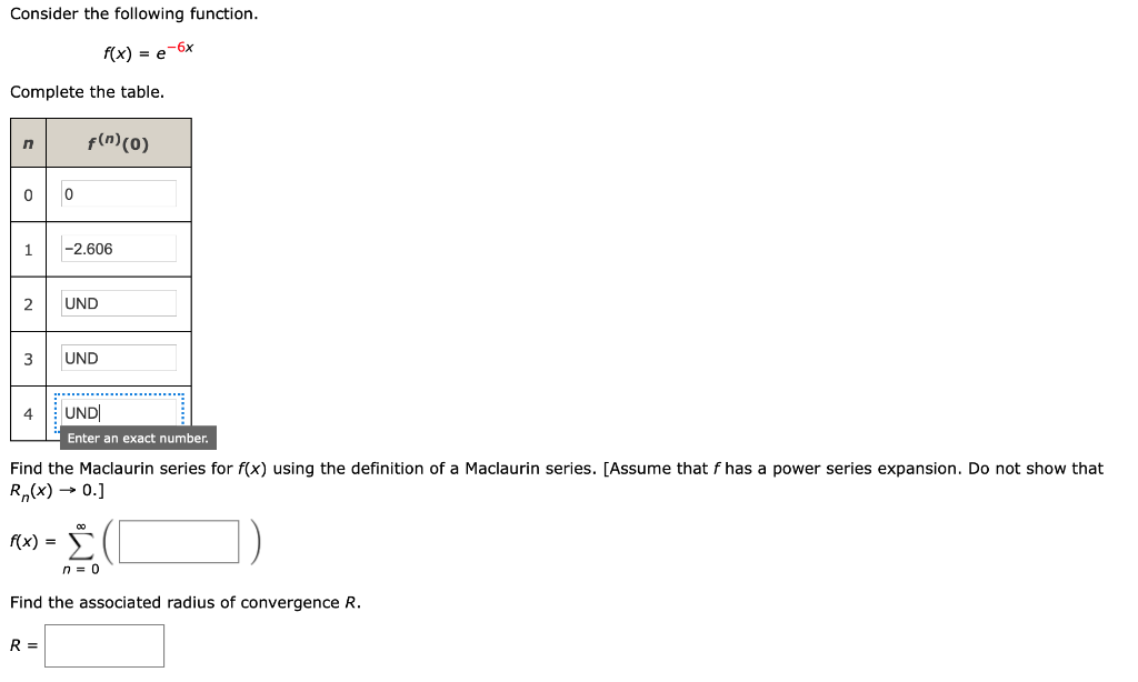 Solved Consider the following function. f(x) = e-6x Complete | Chegg.com