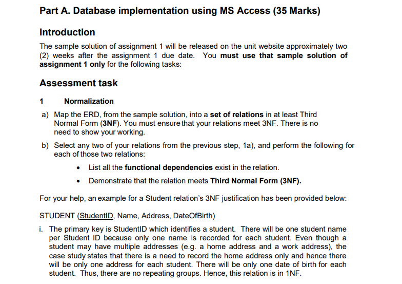 Solved Part A. Database implementation using MS Access (35 | Chegg.com