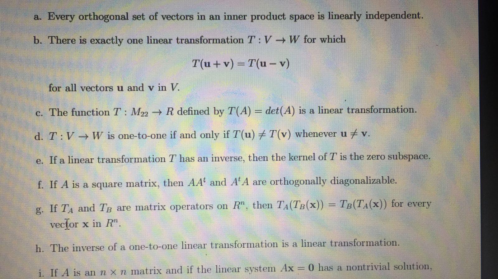 Solved a. Every orthogonal set of vectors in an inner | Chegg.com