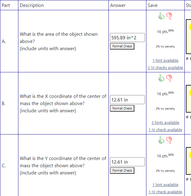 Solved Part Description Answer Save Sta 16 pts. 9695 595.89 | Chegg.com