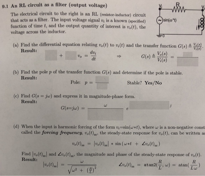 Solved 9.1 An RL circuit as a filter (output voltage) The | Chegg.com