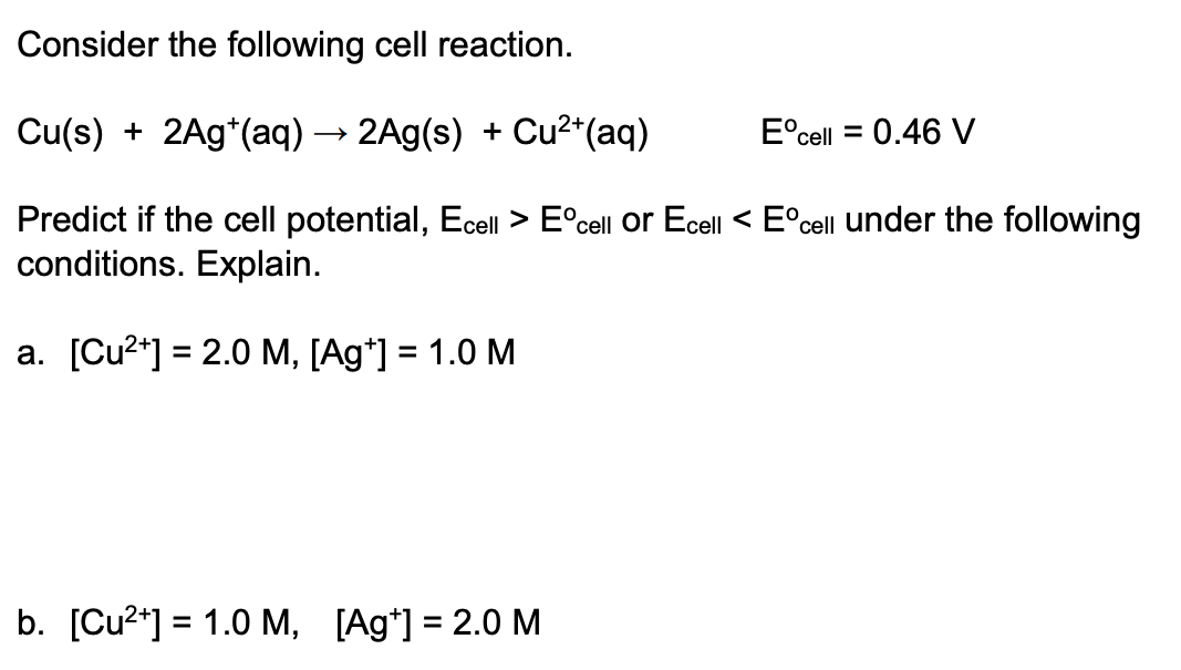 Solved Consider The Following Cell Reaction Cu S 2ag Aq