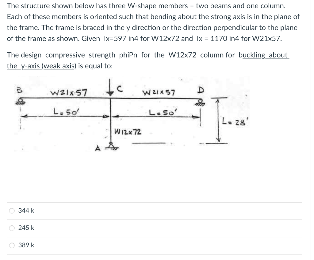 Solved The structure shown below has three W-shape members - | Chegg.com