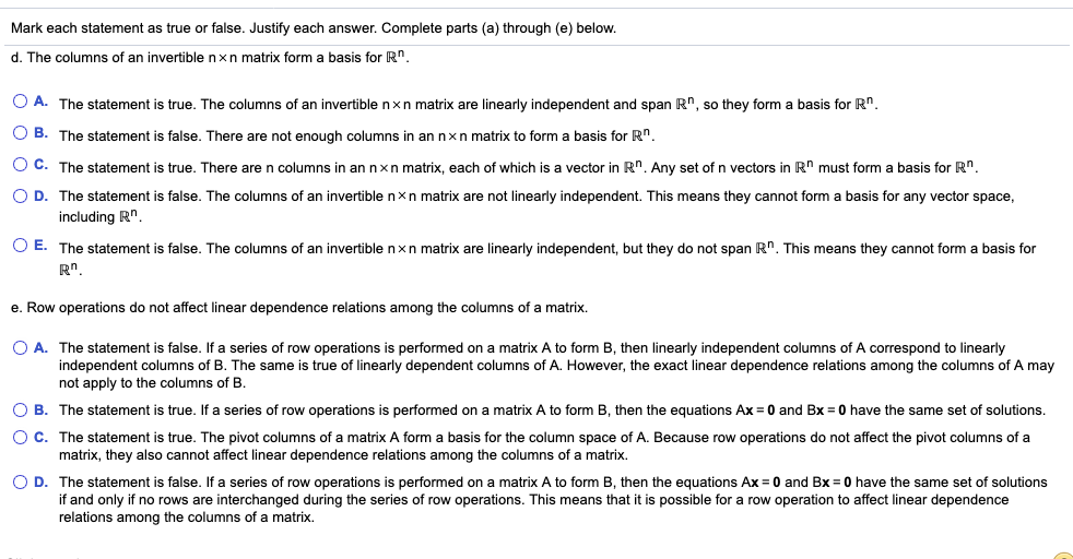 Solved Mark each statement as true or false. Justify each | Chegg.com