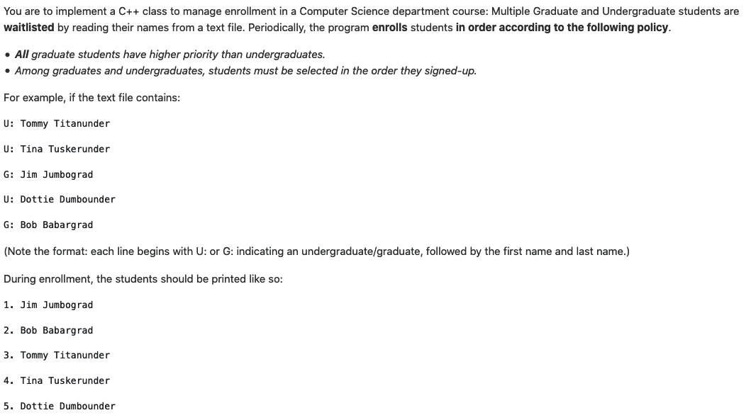 In C++ : **Implement C++ code in Enrollment.h | Chegg.com