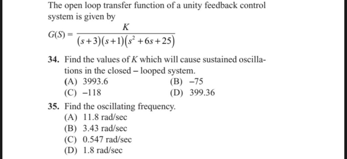 Solved The Open Loop Transfer Function Of A Unity Feedback 