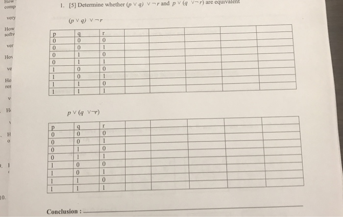 Solved Determine whether (p v q) v r and p v (q v r) are | Chegg.com