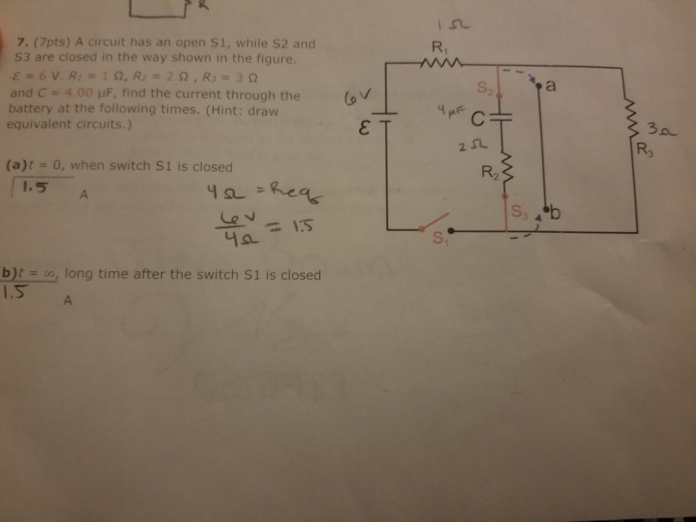 Solved Su R, 7. (7pts) A circuit has an open S1, while S2 | Chegg.com