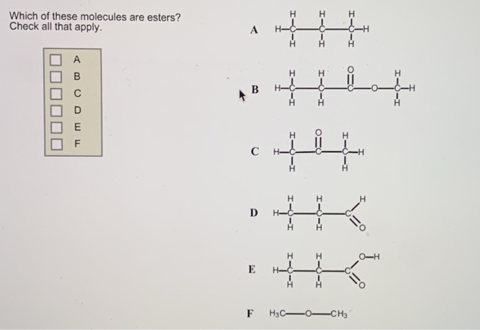 Solved Which of these molecules are esters? Check all that | Chegg.com