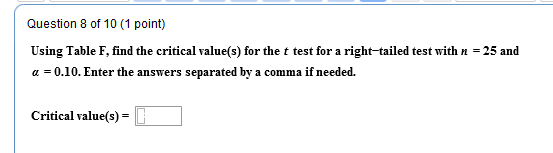 Solved Question 8 of 10 (1 point) Using Table F, find the | Chegg.com