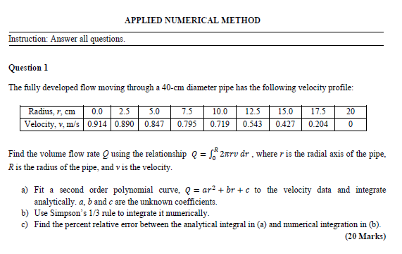 Solved APPLIED NUMERICAL METHOD Instruction: Answer all | Chegg.com