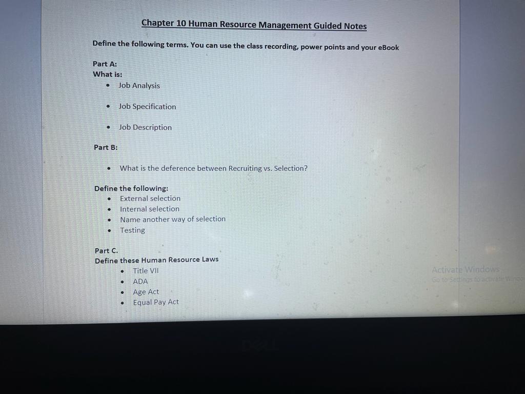 Solved Define the following terms. You can use the class | Chegg.com